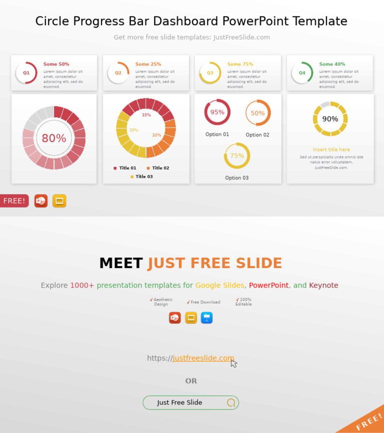 Circle Progress Bar Dashboard PowerPoint Template | PDF