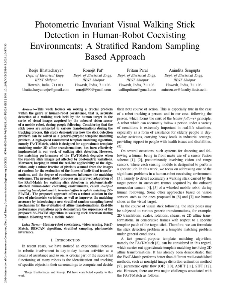 Photometric Invariant Visual Walking Stick Detection in Human-Robot ...