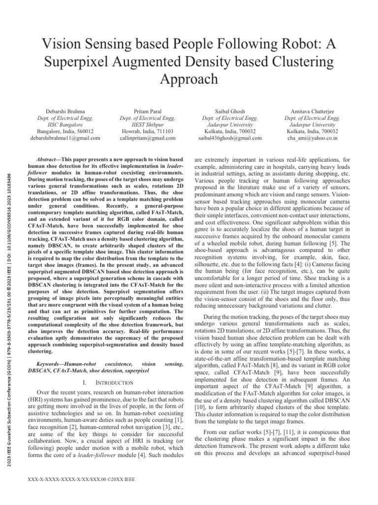Vision Sensing Based People Following Robot A Superpixel Augmented Density Based Clustering ...
