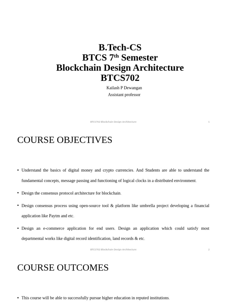 BTCS702 Blockchain Architecture Design Unit-I | PDF | Bitcoin ...
