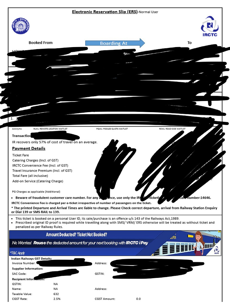 Train Ticket | PDF | Identity Document | Payments