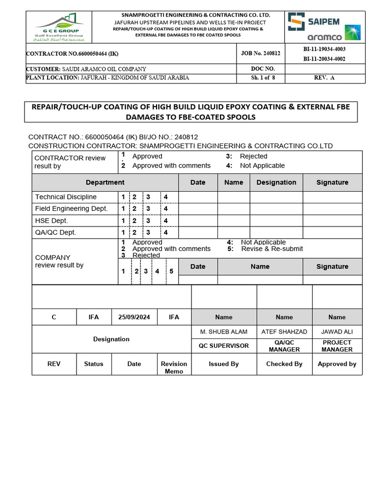 Repair Touch-Up Coating of High Build Liquid Epoxy Coating & External Fbe | PDF | Paint | Legal ...