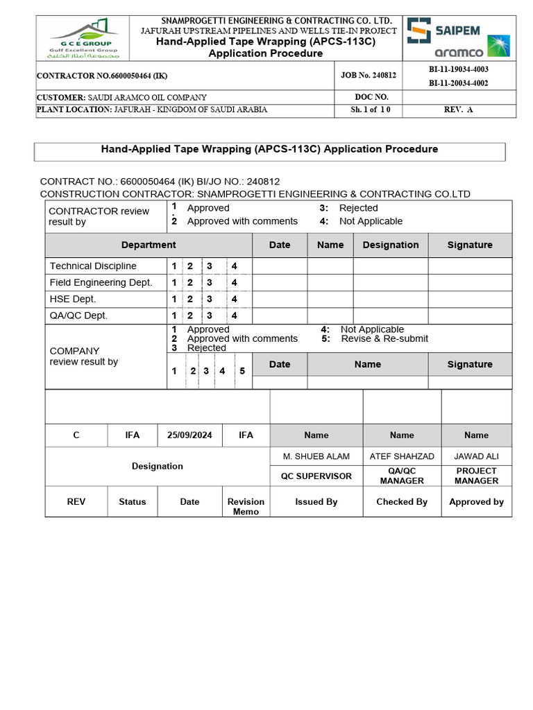 Hand-Applied Tape Wrapping (APCS-113C) Application Procedure | PDF ...