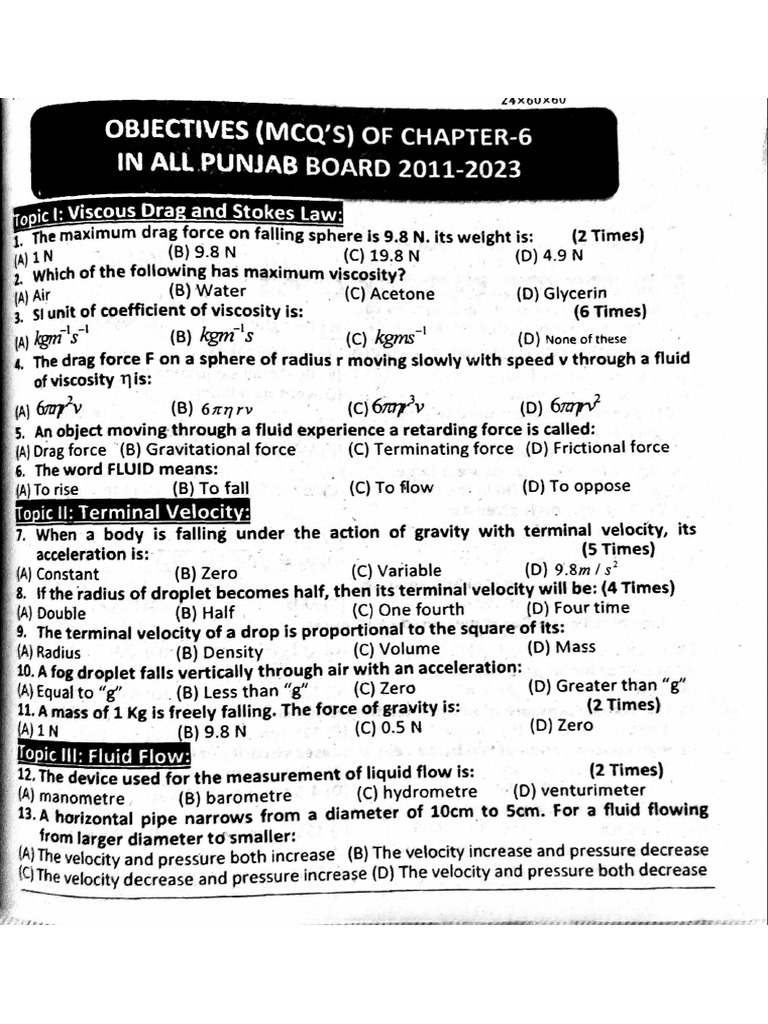 Past Papers Physics CHP 6 | PDF