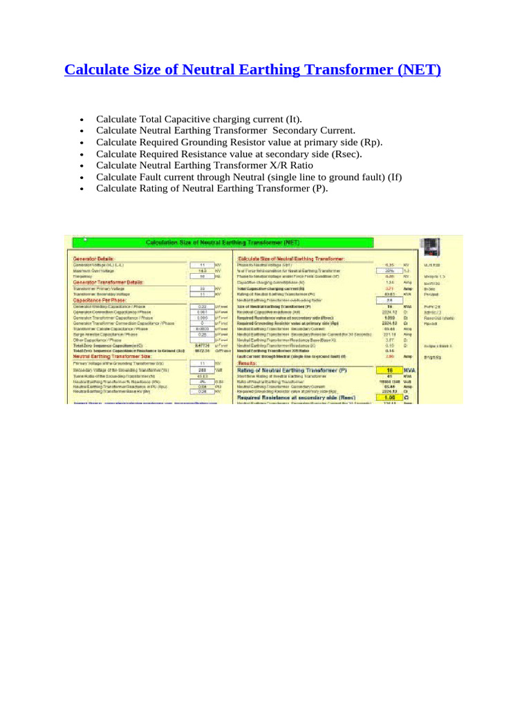 Calculate Size of Neutral Earthing Transformer | PDF