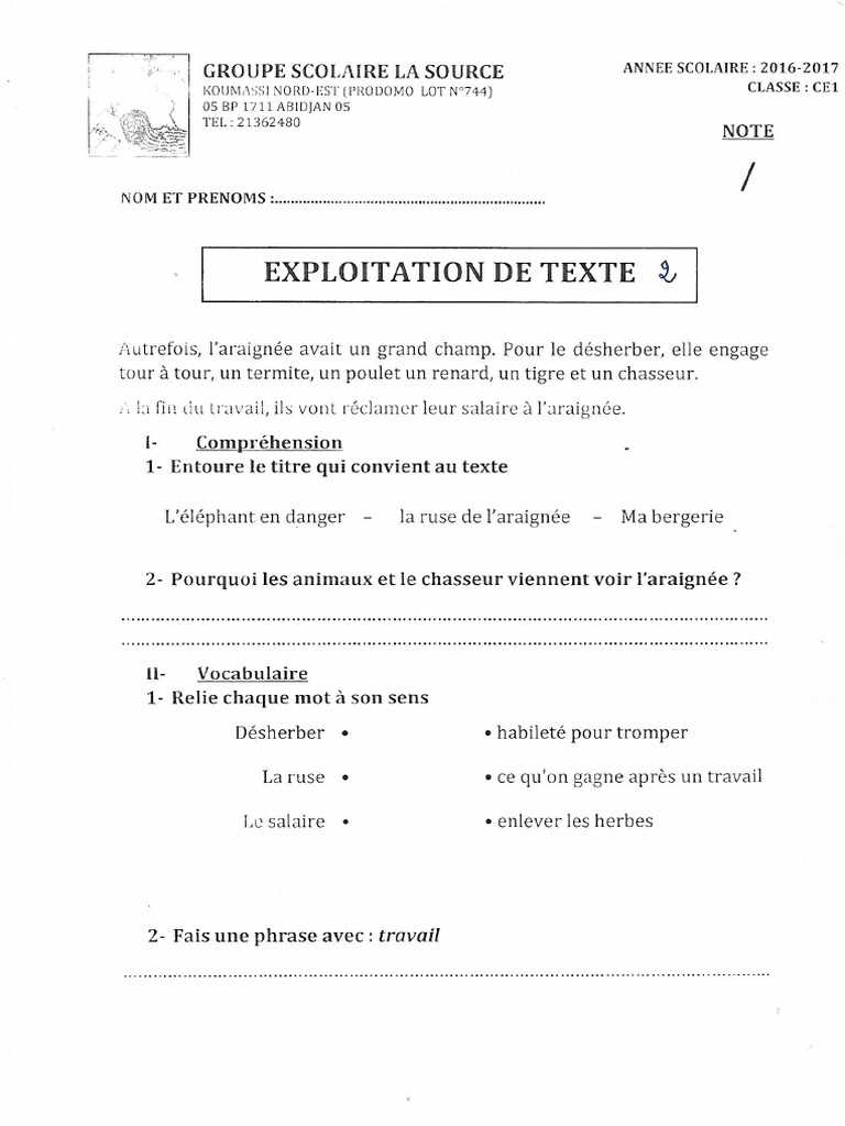Exploitation de Texte Ce1 Lundi 27 Avril | PDF