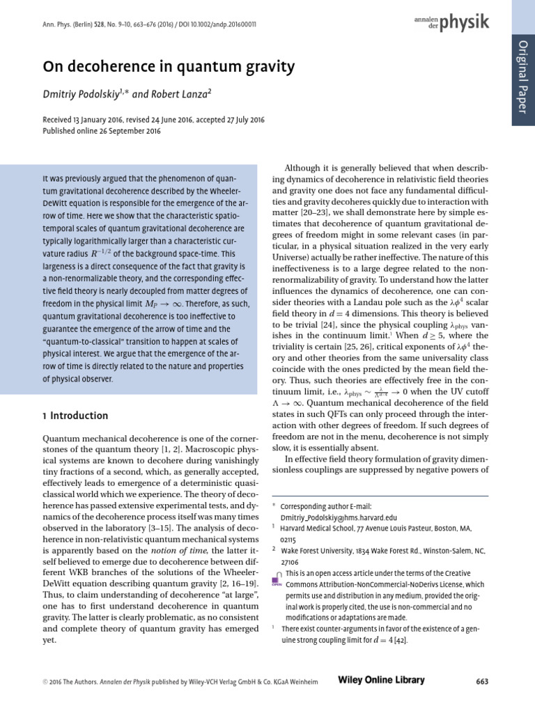 Quantum Gravity Decoherence Limits | PDF | Field (Physics) | Quantum Gravity