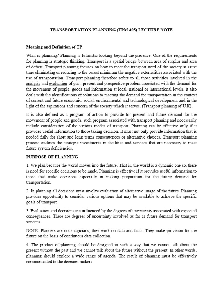 Transportation Planning Lecture Note 1 | PDF | Sampling (Statistics) | Survey Methodology