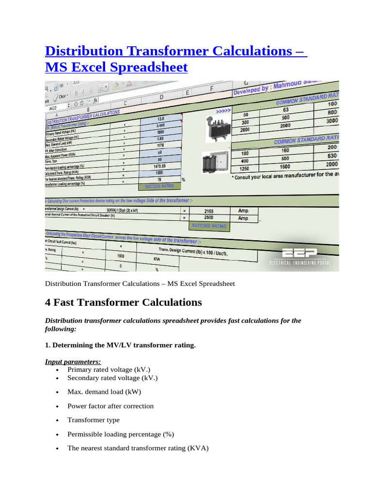 Distribution Transformer Calculations | PDF