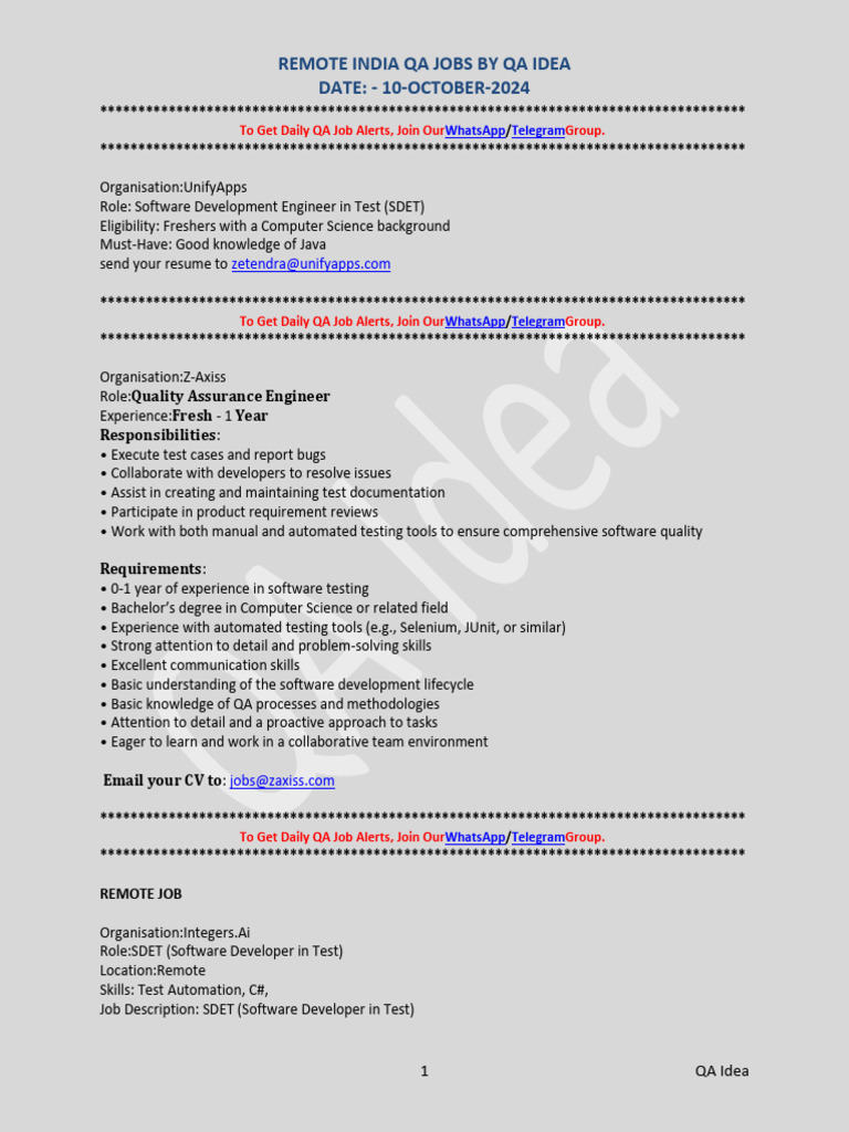 Remote QA Jobs in India - October 2024 | PDF | Quality Assurance ...