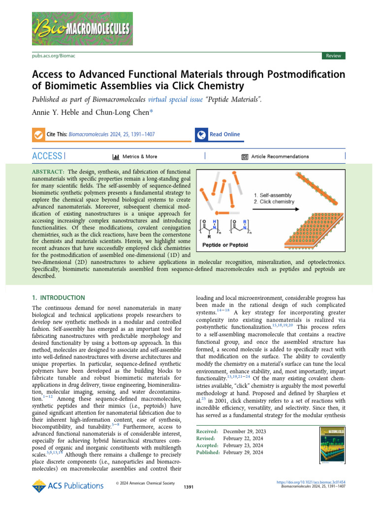 Heble Chen 2024 Access To Advanced Functional Materials Through Postmodification of Biomimetic ...