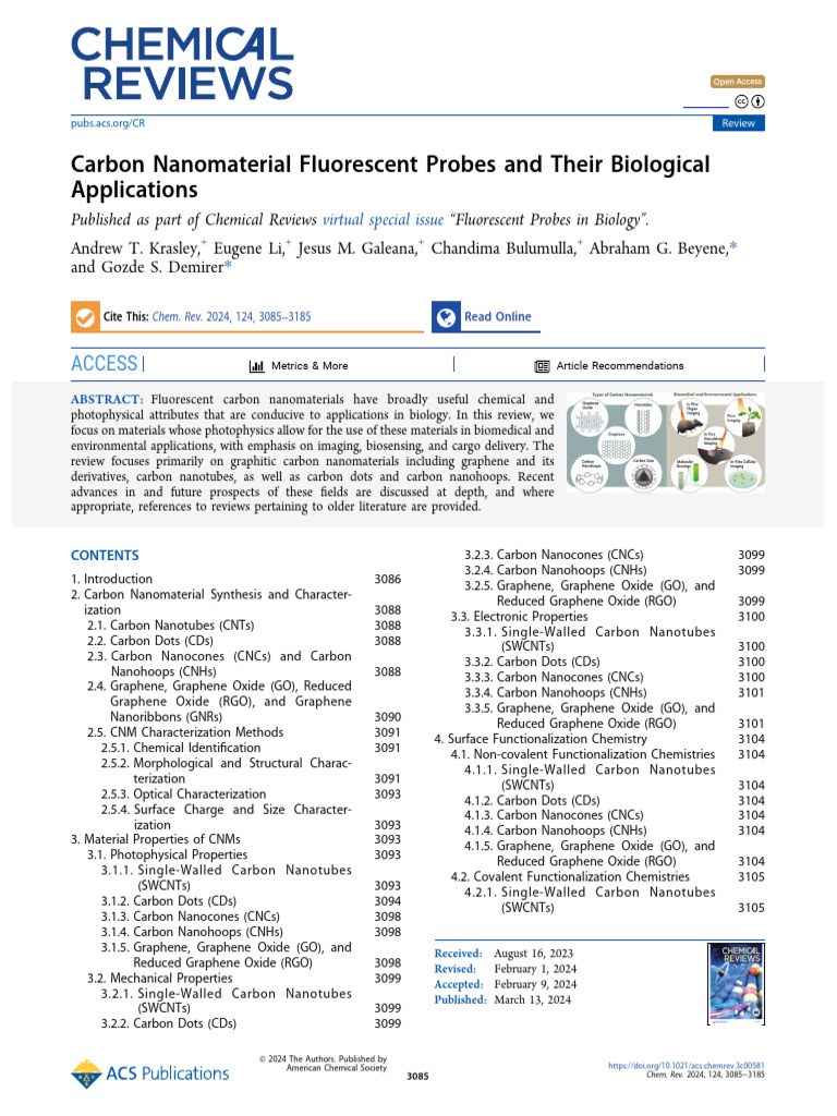 Krasley Et Al 2024 Carbon Nanomaterial Fluorescent Probes and Their Biological Applications ...