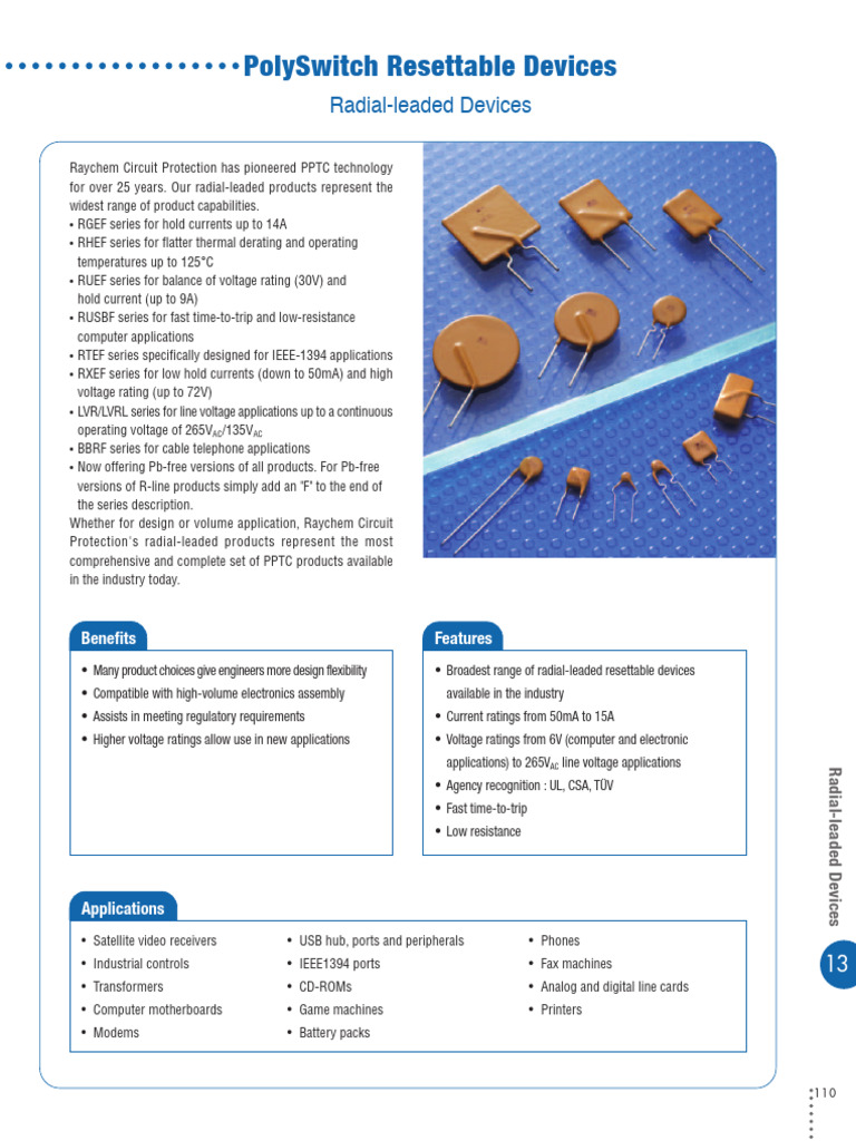 PolySwitch Radial-leaded Devices Guide | PDF | Voltage | Telephone