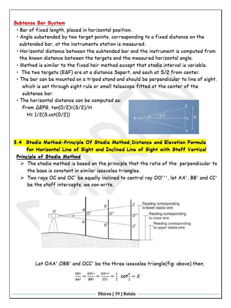 Subtense Bar and Stadia Methods Explained | PDF | Euclidean Geometry ...