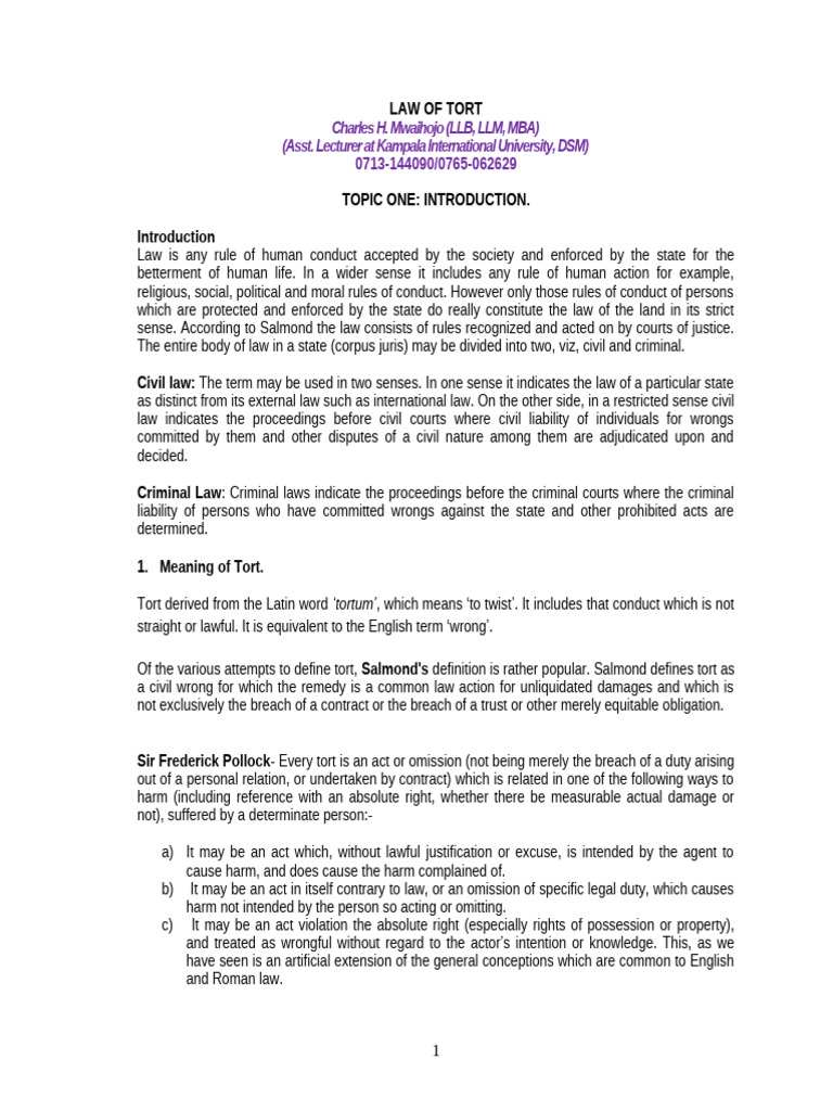 Introduction to Tort Law | PDF | Tort | Damages