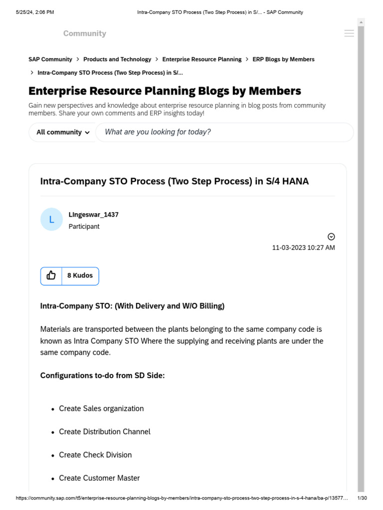 Intra-Company STO Process (Two Step Process) in S_... - SAP Community ...
