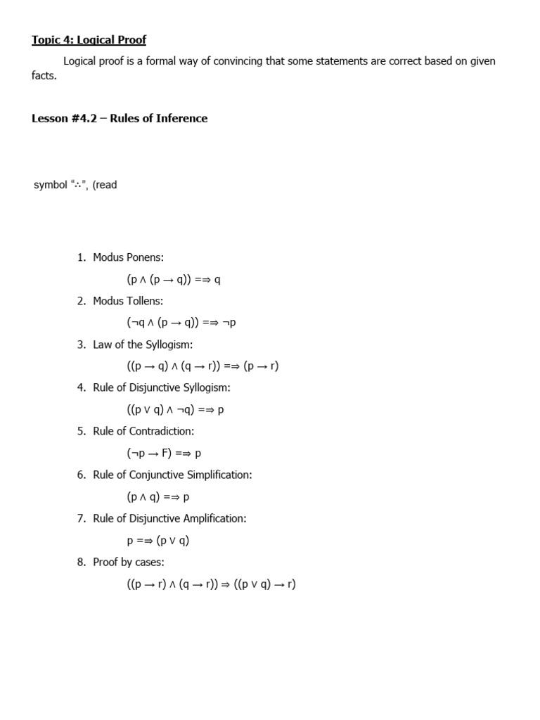 Lesson 4.2 Rules of Inference | PDF | Deductive Reasoning | Logic