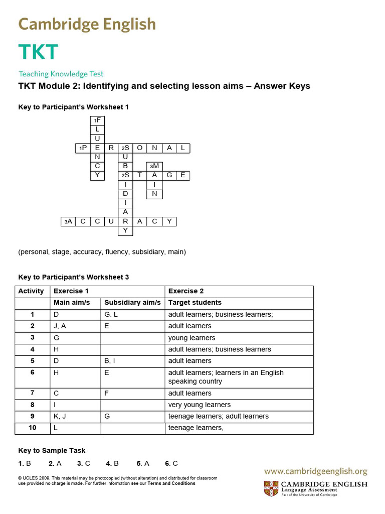 TKT Module 2: Lesson Aims Answer Key | PDF | Teachers | English Language