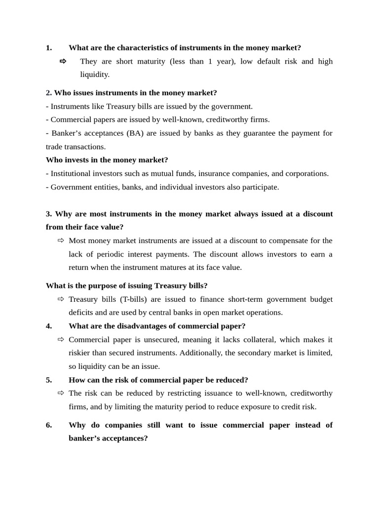 Money Market Instruments Overview | PDF | United States Treasury ...