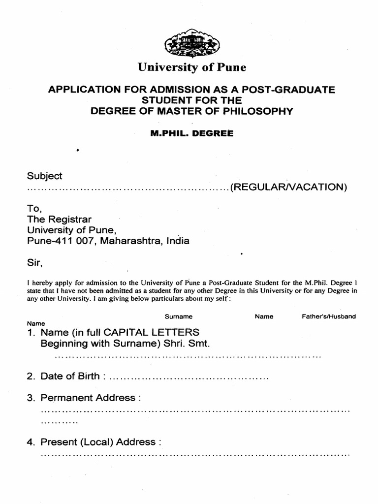 MPhi Admission Form | PDF
