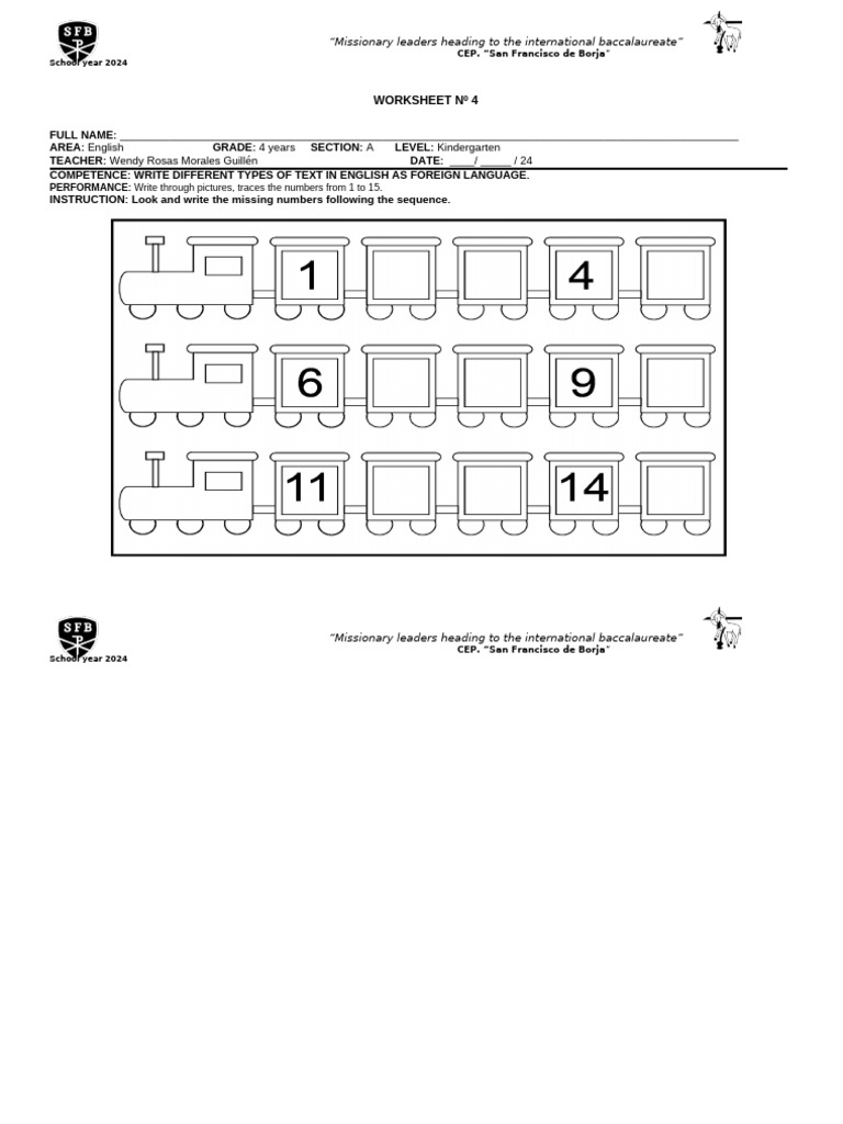 Worksheet #4 - Write The Missing Numbers 1 - 15 | PDF | Social Science ...