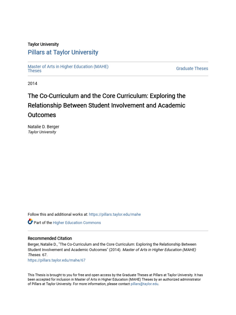 The Co-Curriculum and the Core Curriculum_ Exploring the Relation | PDF | Learning | Thesis