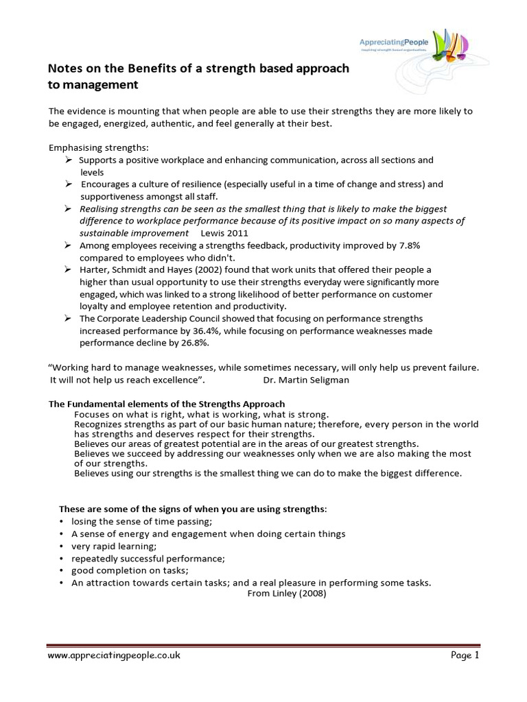 Strengths-Based Management Benefits | PDF | Leadership | Employee Retention