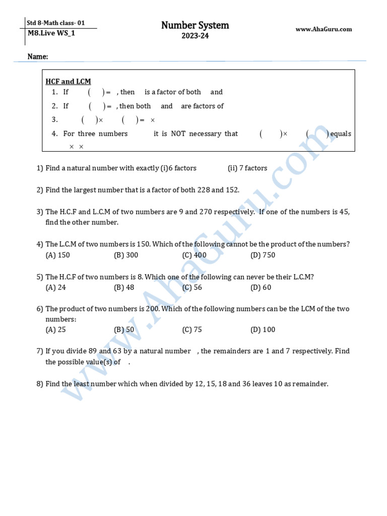 Worksheet Number System 1 | PDF | Discrete Mathematics | Number Theory