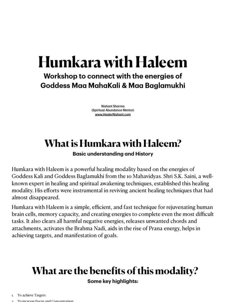 Humkara With Haleem - Week 1 - Intuitive Mastery | PDF | Kali | Chakra