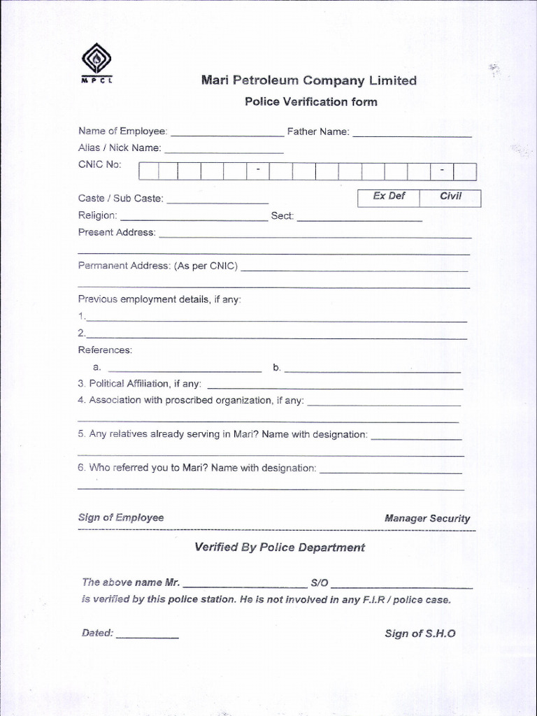 Police Verification Form | PDF