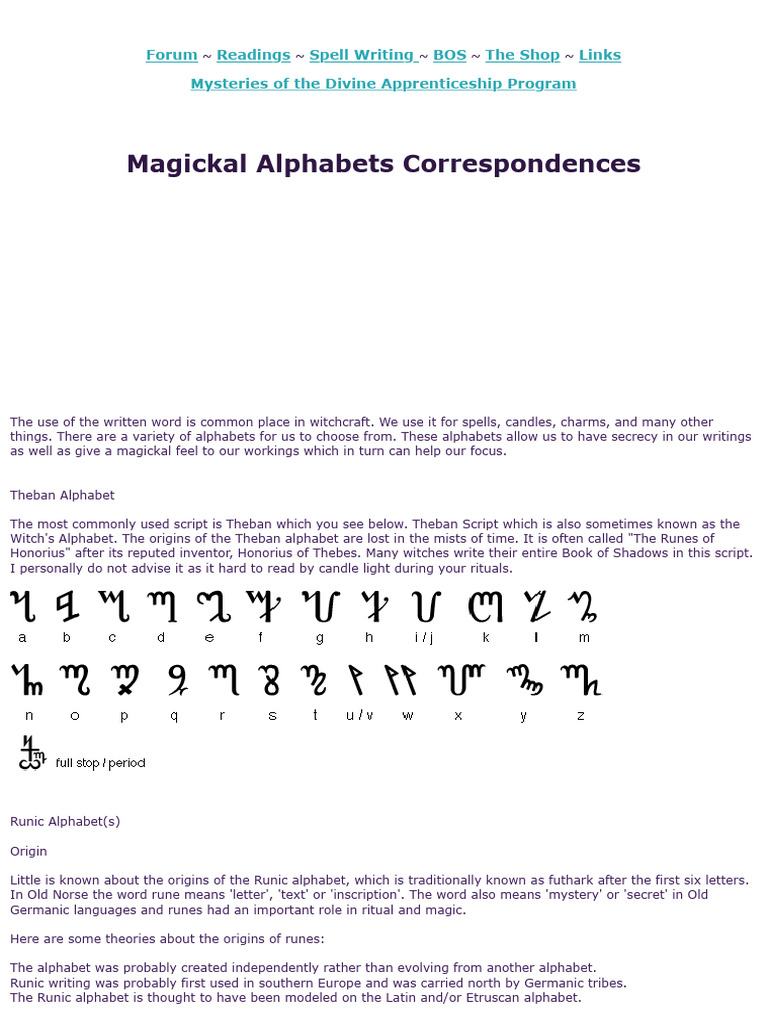 Magickal Alphabets Correspondence | PDF | Runes | Egyptian Hieroglyphs