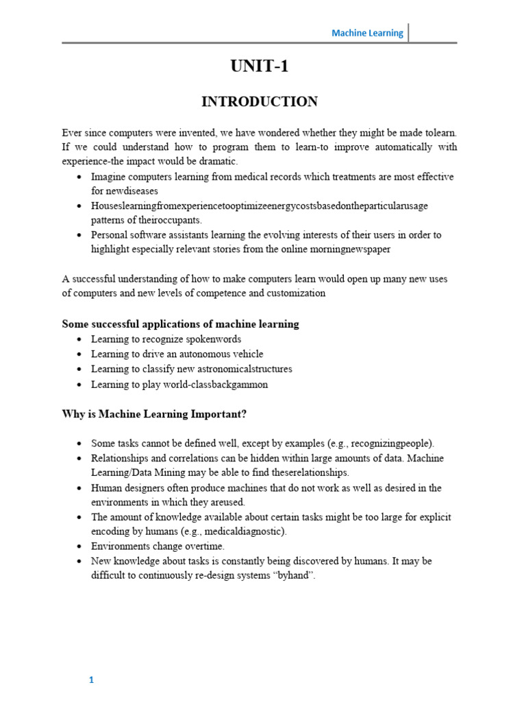 UNIT-1-1 | PDF | Machine Learning | Function (Mathematics)