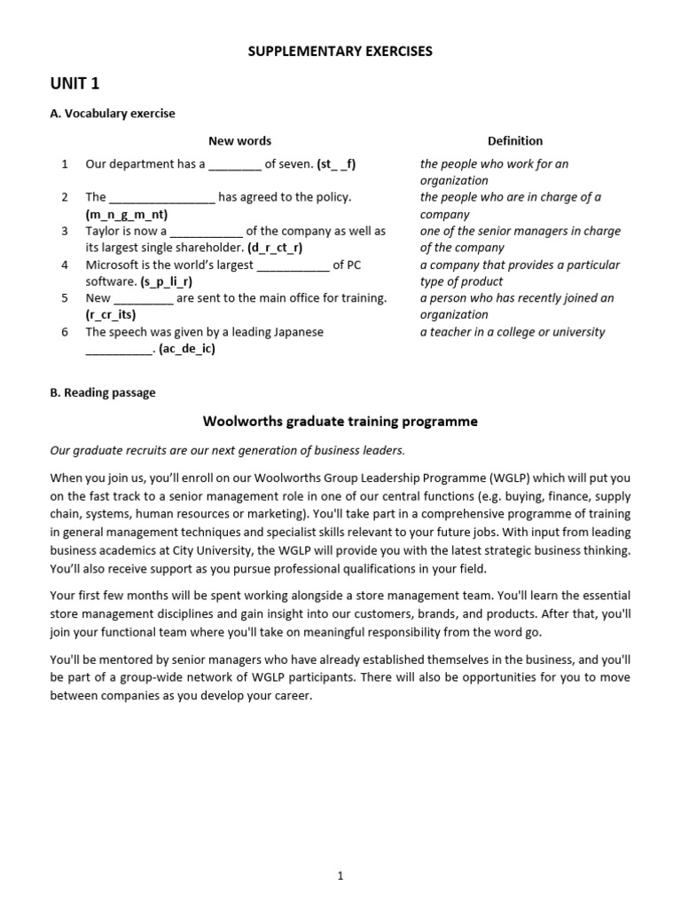 Supplementary Reading Exercises Guide | PDF