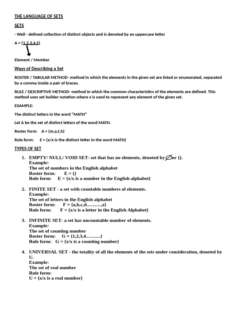 THE-LANGUAGE-OF-SETS | PDF | Set (Mathematics) | Mathematical Objects