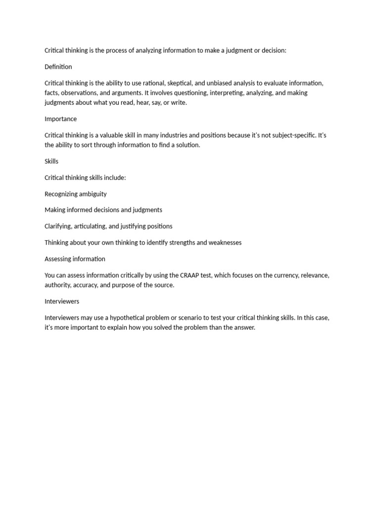 Critical Thinking Assessment | PDF