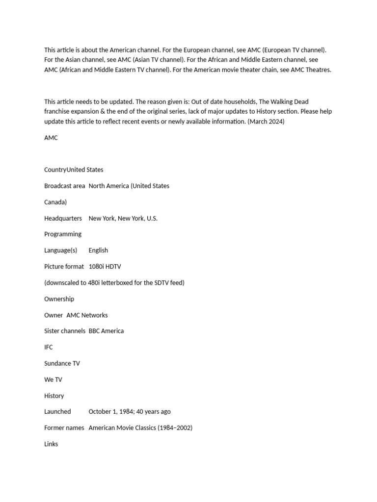 AMC Notes | PDF | Broadcasting Companies Of The United States | Television