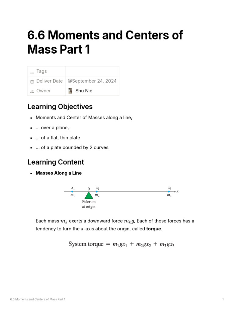 6.6 Moments and Centers of Mass Part 1 | PDF | Center Of Mass | Torque