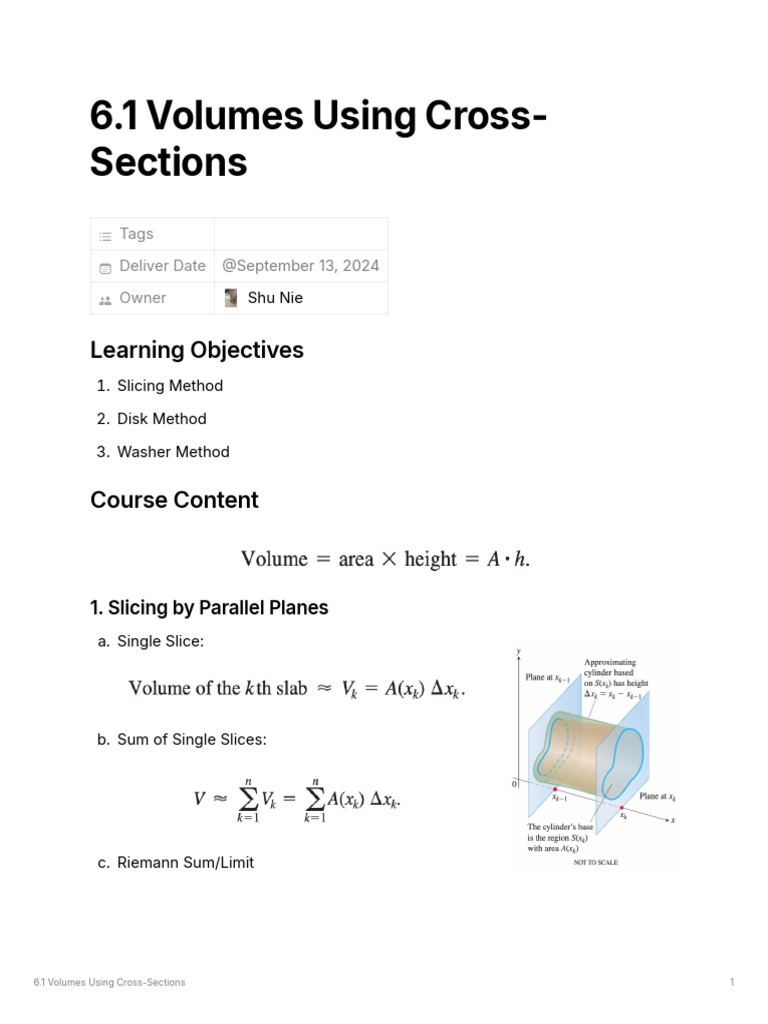 6.1 Volumes Using Cross-Sections | PDF | Volume | Elementary Geometry