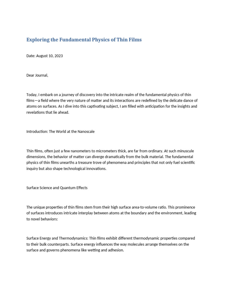 Exploring The Fundamental Physics of Thin Films | PDF | Thin Film | Physics