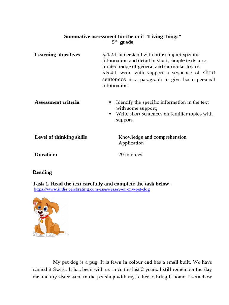Summative Assessment: Living Things Unit | PDF | Reading Comprehension ...
