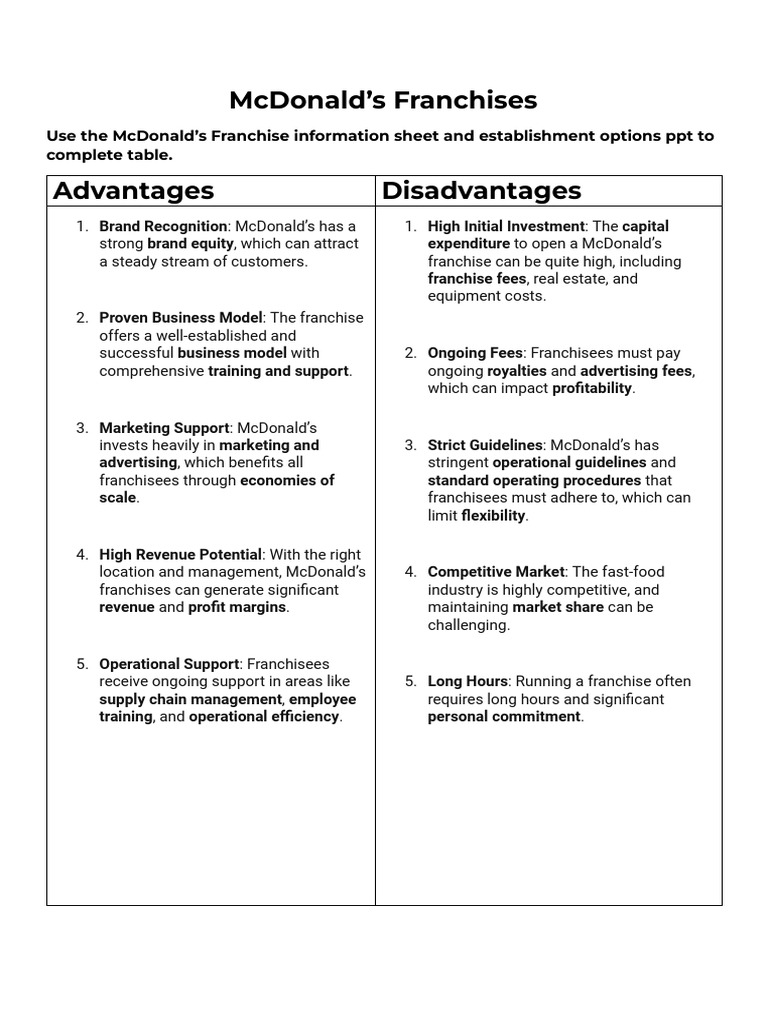 McDonalds Worksheet | PDF