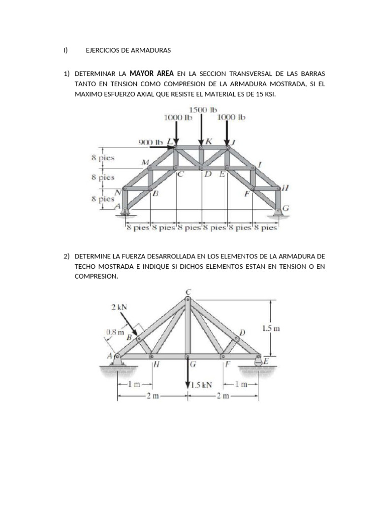 Ejercicios Armaduras Tercera Asignacion Grupo 2024 | PDF