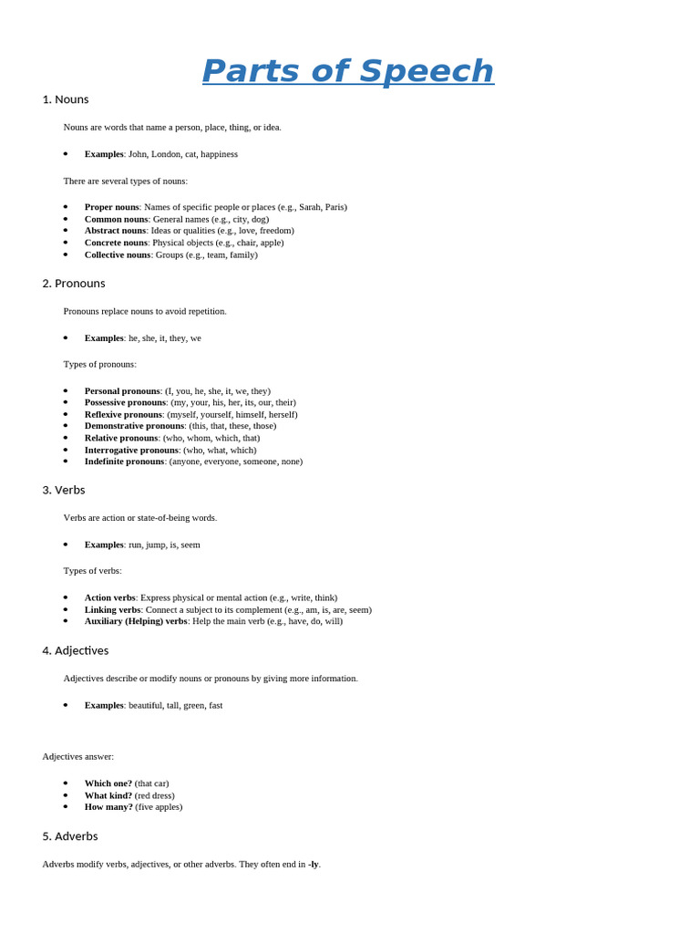 Understanding Parts of Speech and Sentences | PDF | Pronoun | Sentence ...