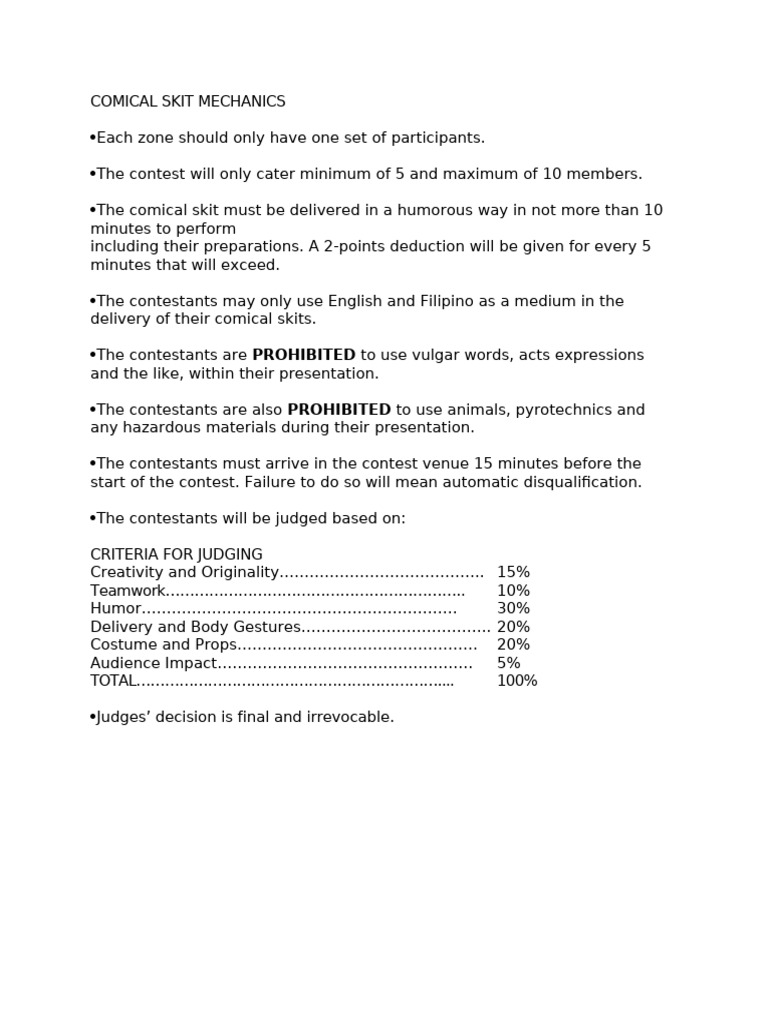 Comical Skit Contest Guidelines | PDF