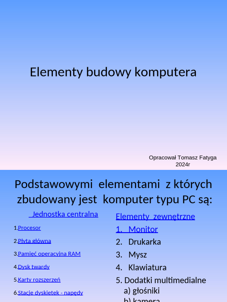Elementy Budowy Komputera 1 | PDF