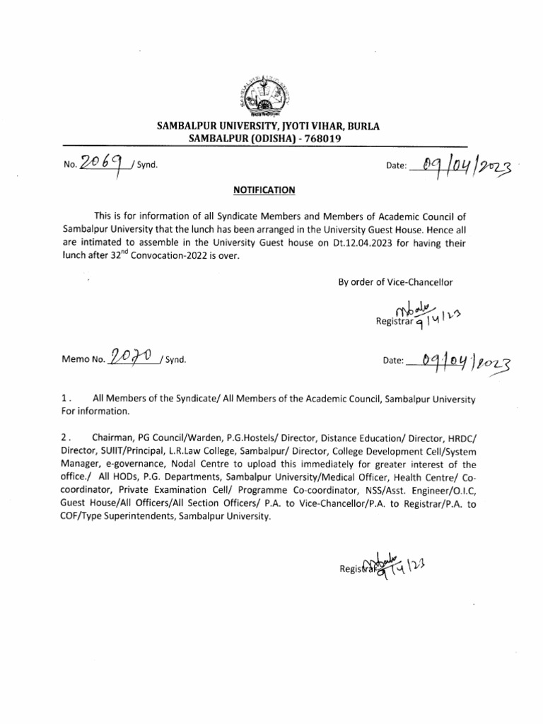 Notification About Lunch Lunch On 32nd Convocation 2O23 | PDF