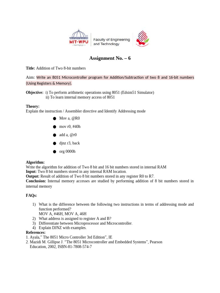 Write Up 8051 Addition | PDF
