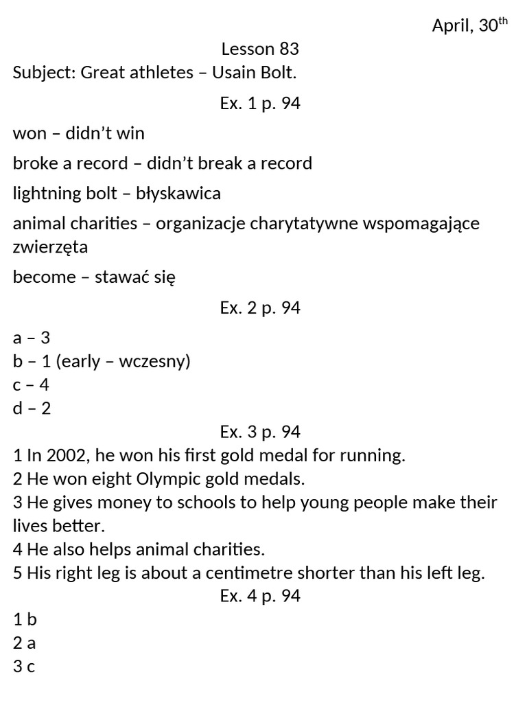 Unit 7 Lesson 7 Great Athletes - Usain Bolt - Obie Grupy | PDF