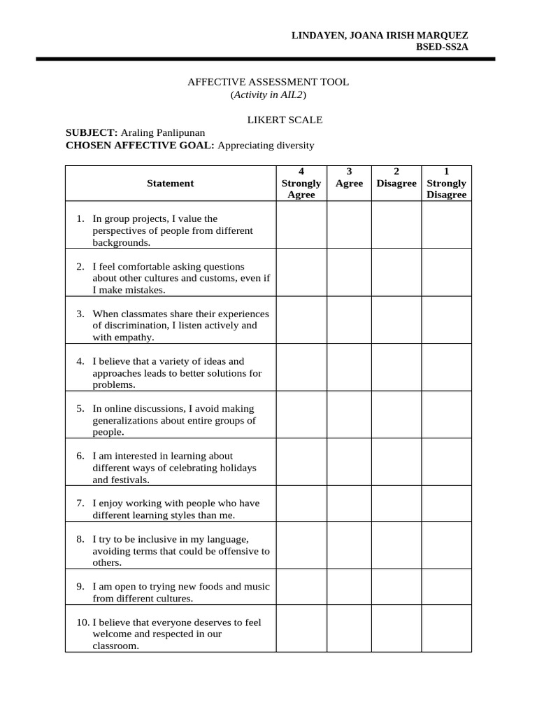 Affective Assessment Tool | PDF | Nonverbal Communication | Learning