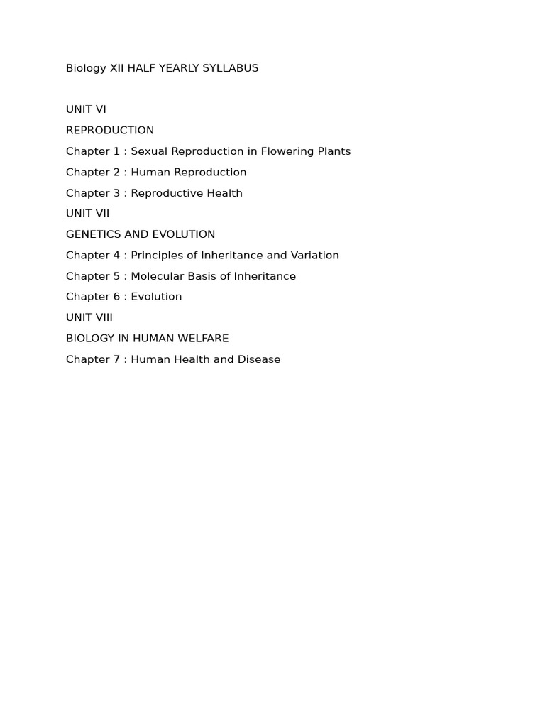 Biology Xii Half Yearly Syllabus | PDF Biology Xii Half Yearly Syllabus | PDF
